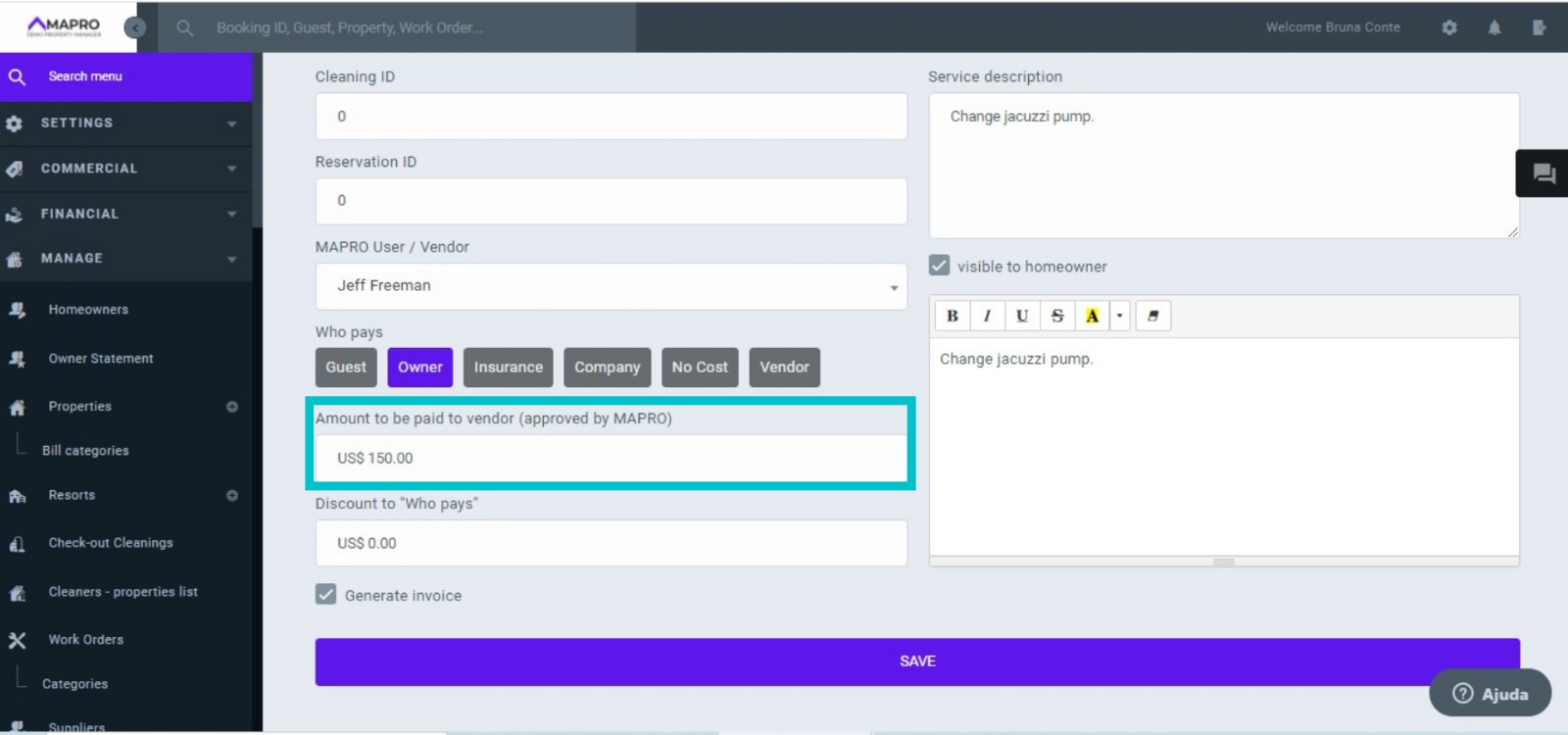 How to Enter the Financial Details and Finalize a Work Order – Mapro